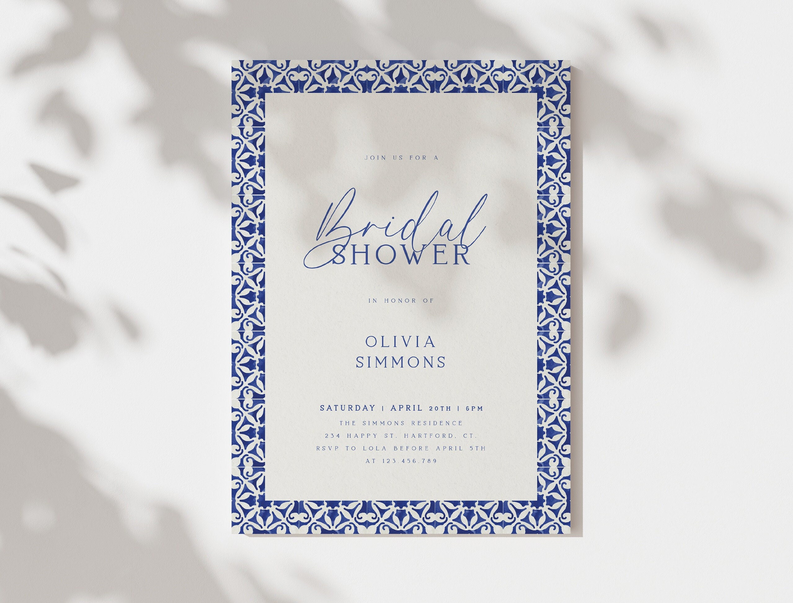 Mediterranean Bridal Shower Welcome Sign, Editable Blue Tile Welcome ...