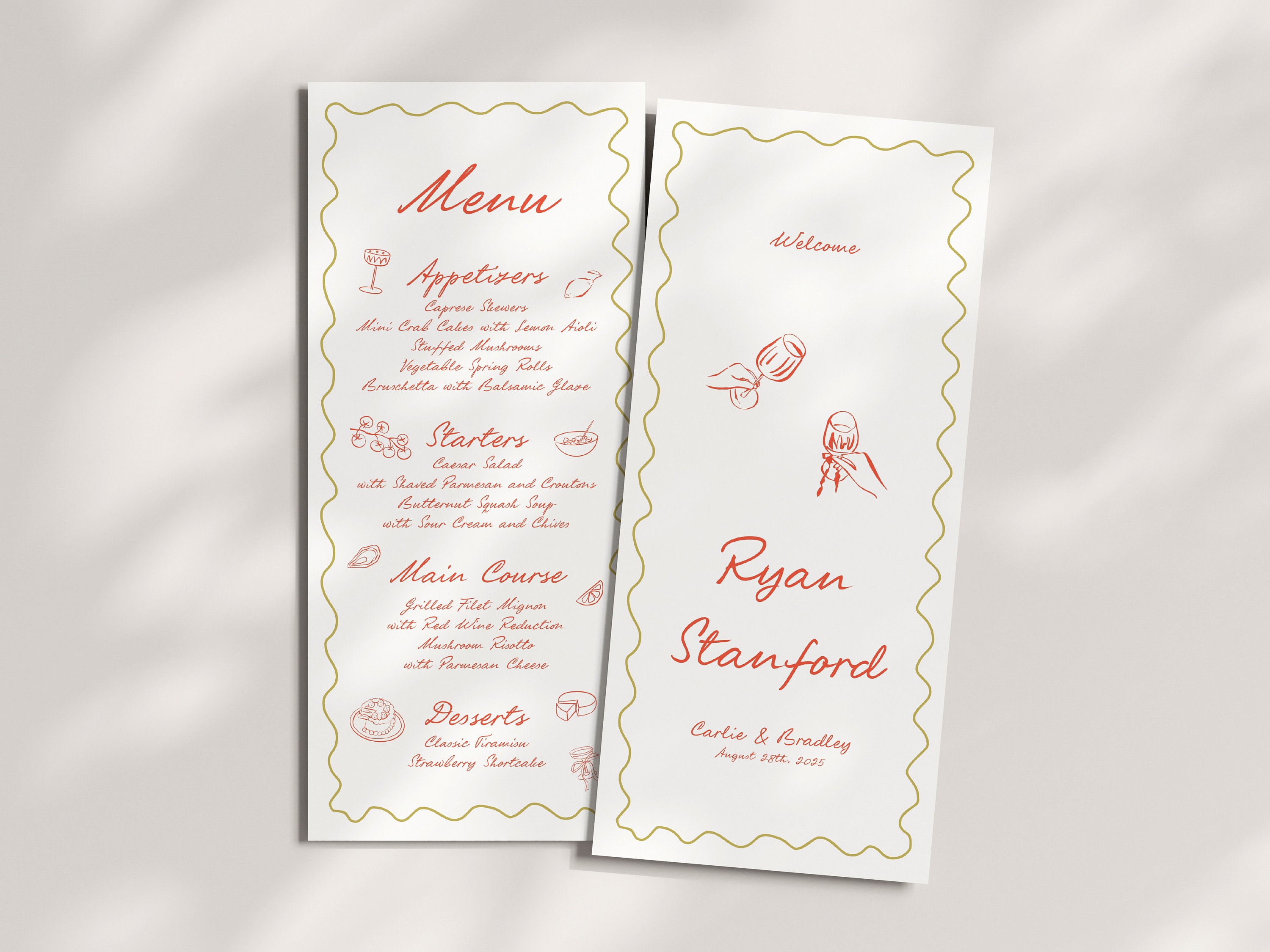 Modern Wedding Menu Template, Handwritten Wedding Menu With Name, Hand ...