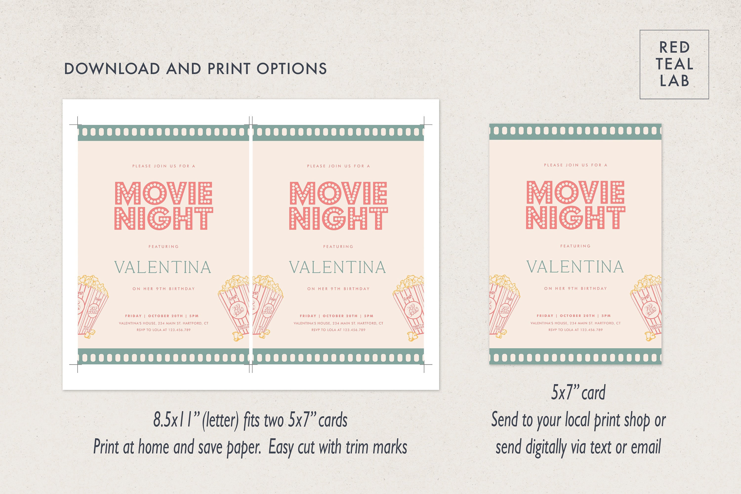 Movie Birthday Party Invitation, Editable Movie Night Invite, Movie ...