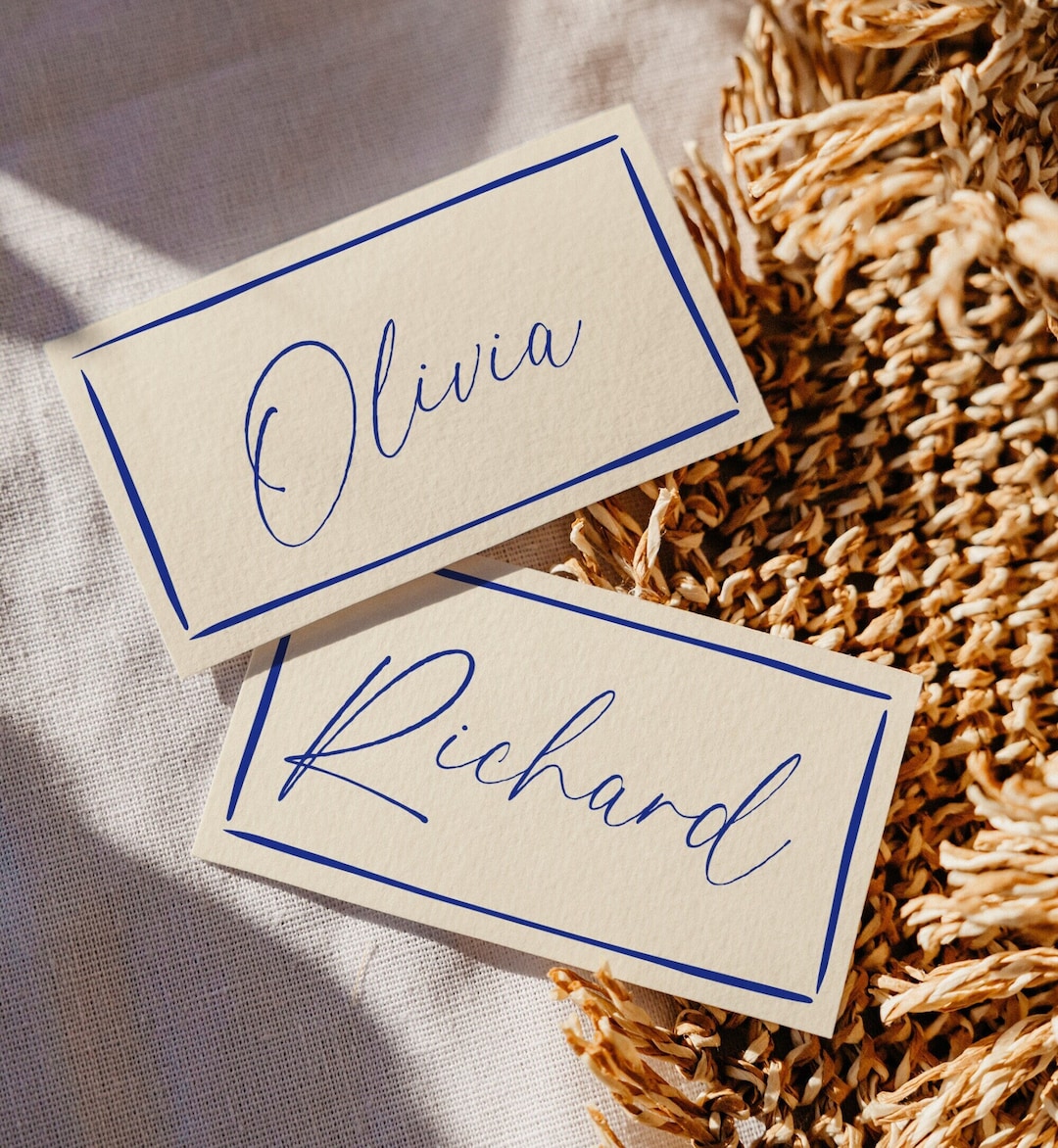 Handwritten Place Card Template, Handwritten Blue Place Card, Editable ...