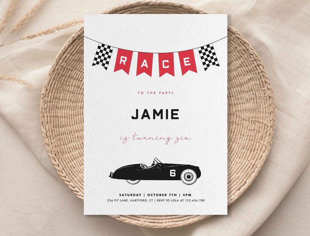 Race Car Birthday Invitation, Race Car Editable Invite, Race Car ...