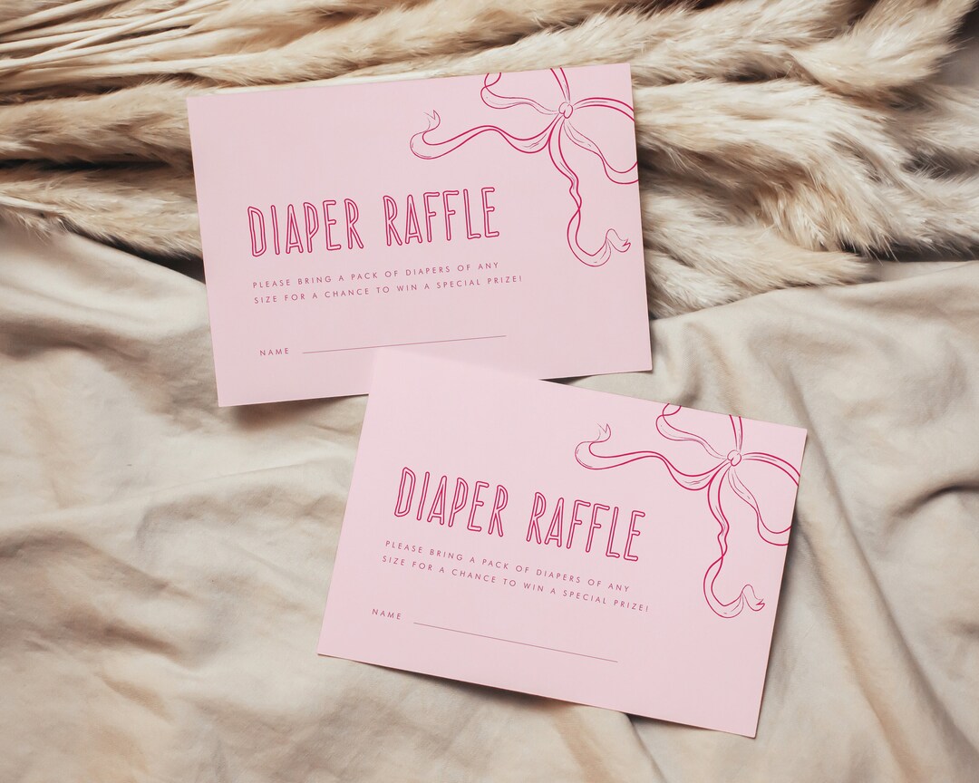 Pink Bow Diaper Raffle Card Template, Baby Shower Printable Card, Hand ...