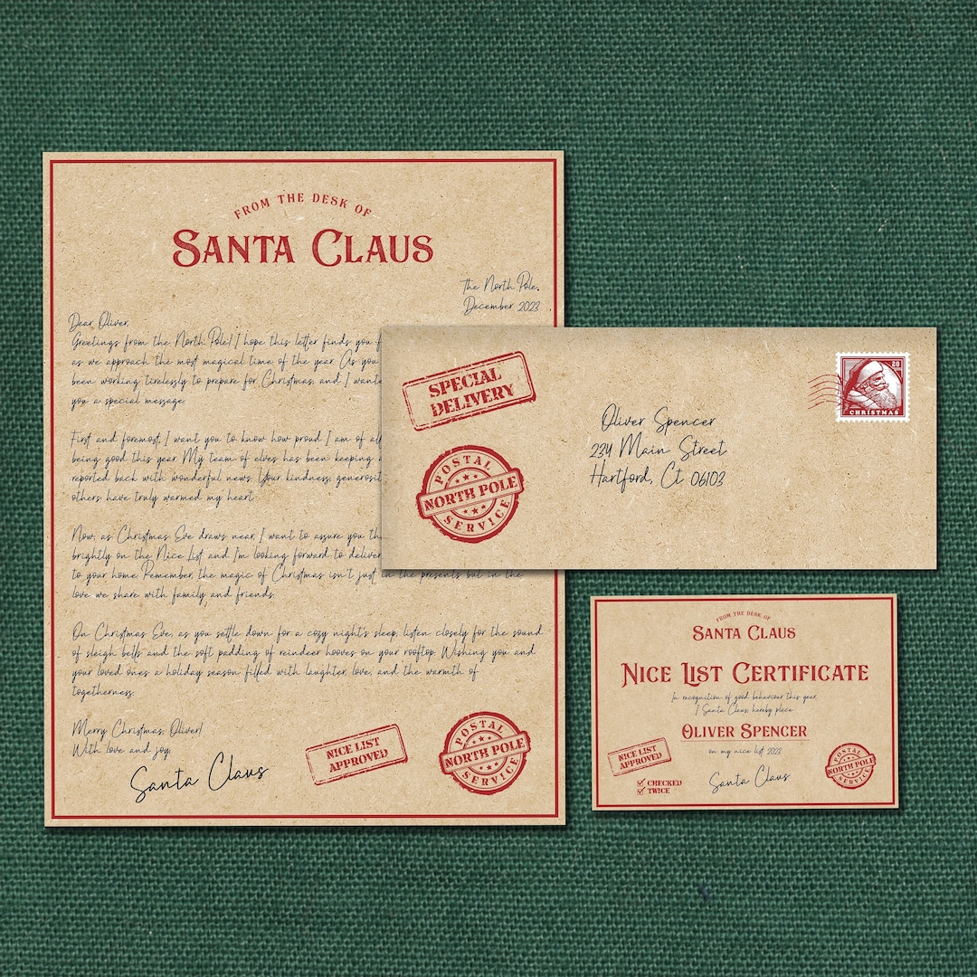 Personalized Letter From Santa Printable, Santa Letter, Certificate ...