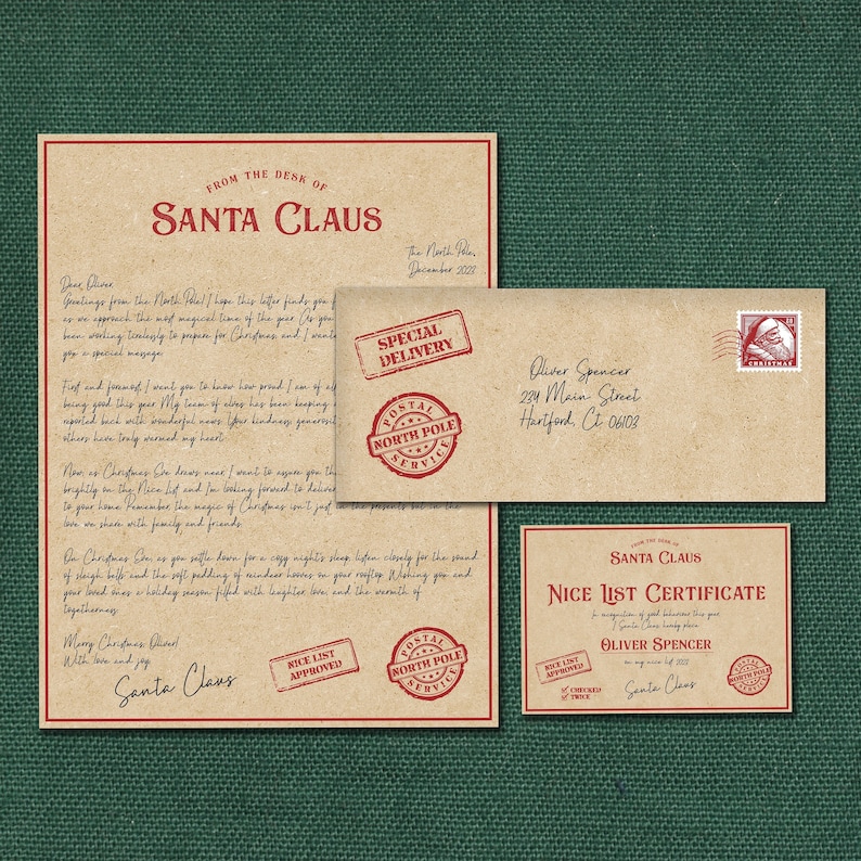 Personalized Letter From Santa Printable, Santa Letter, Certificate ...