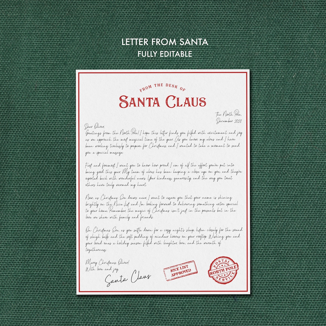 Personalized Letter From Santa Printable, Santa Letter, Certificate ...