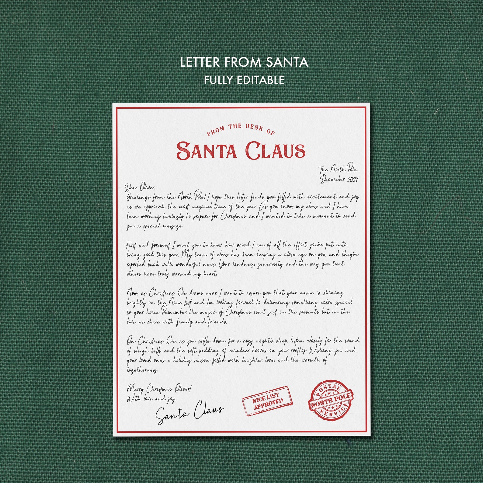Personalized Letter From Santa Printable, Santa Letter, Certificate ...