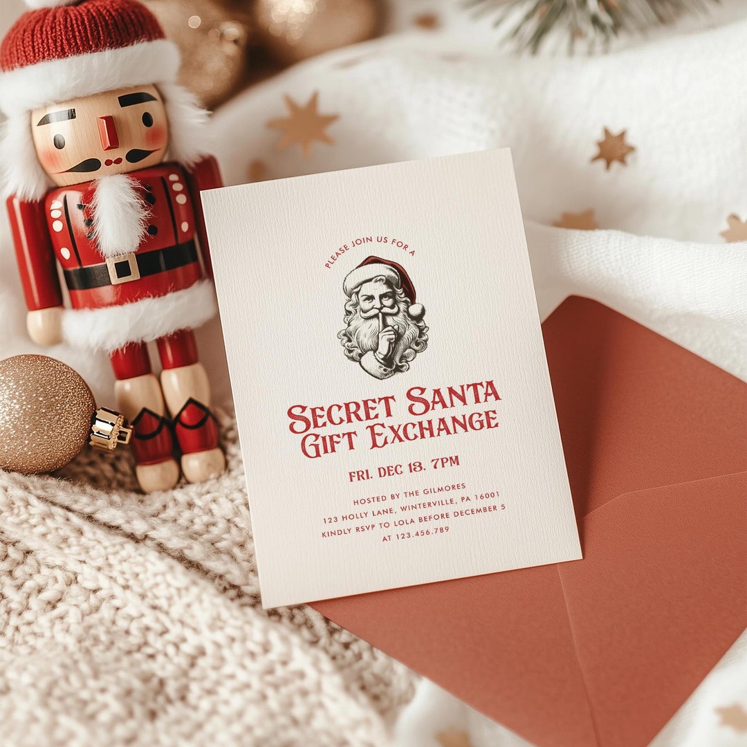 Secret Santa Gift Exchange Invitation Template, Secret Santa Invitation ...