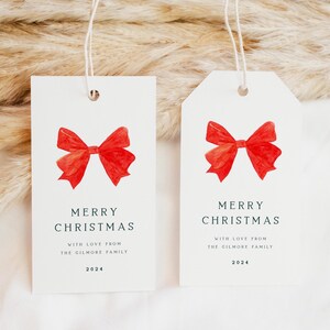 Coquette Christmas Gift Tag Template, Minimalist Christmas Favor Tag ...