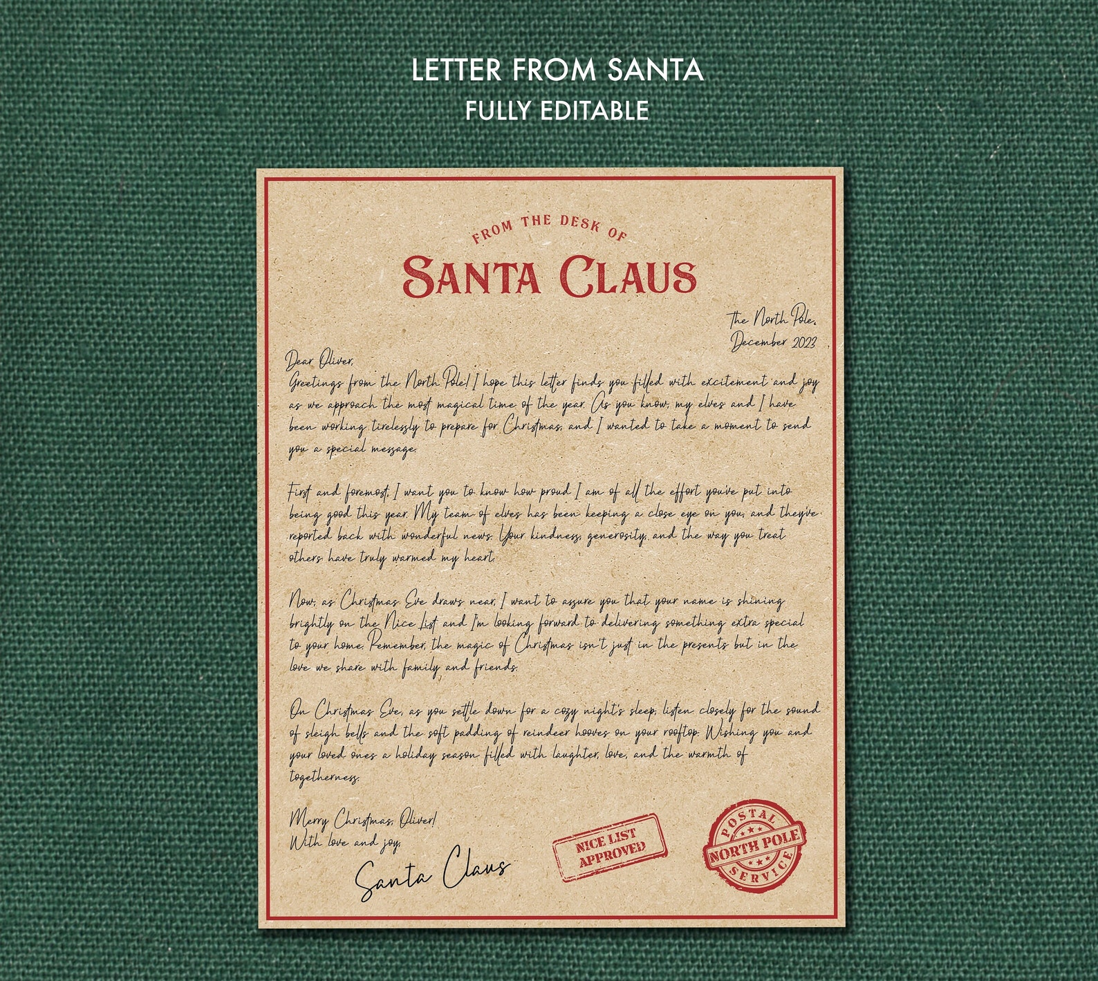 Personalized Letter From Santa Printable, Santa Letter, Certificate ...