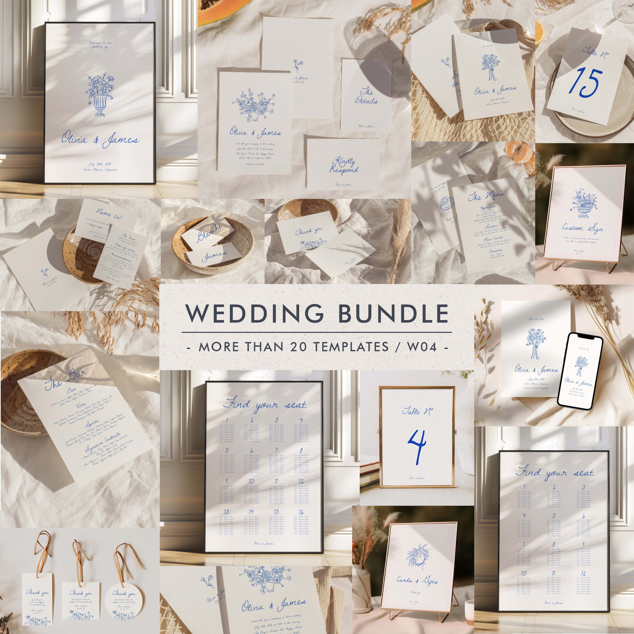 Modern Wedding Invitation Bundle Template, Handwritten Wedding Bundle ...