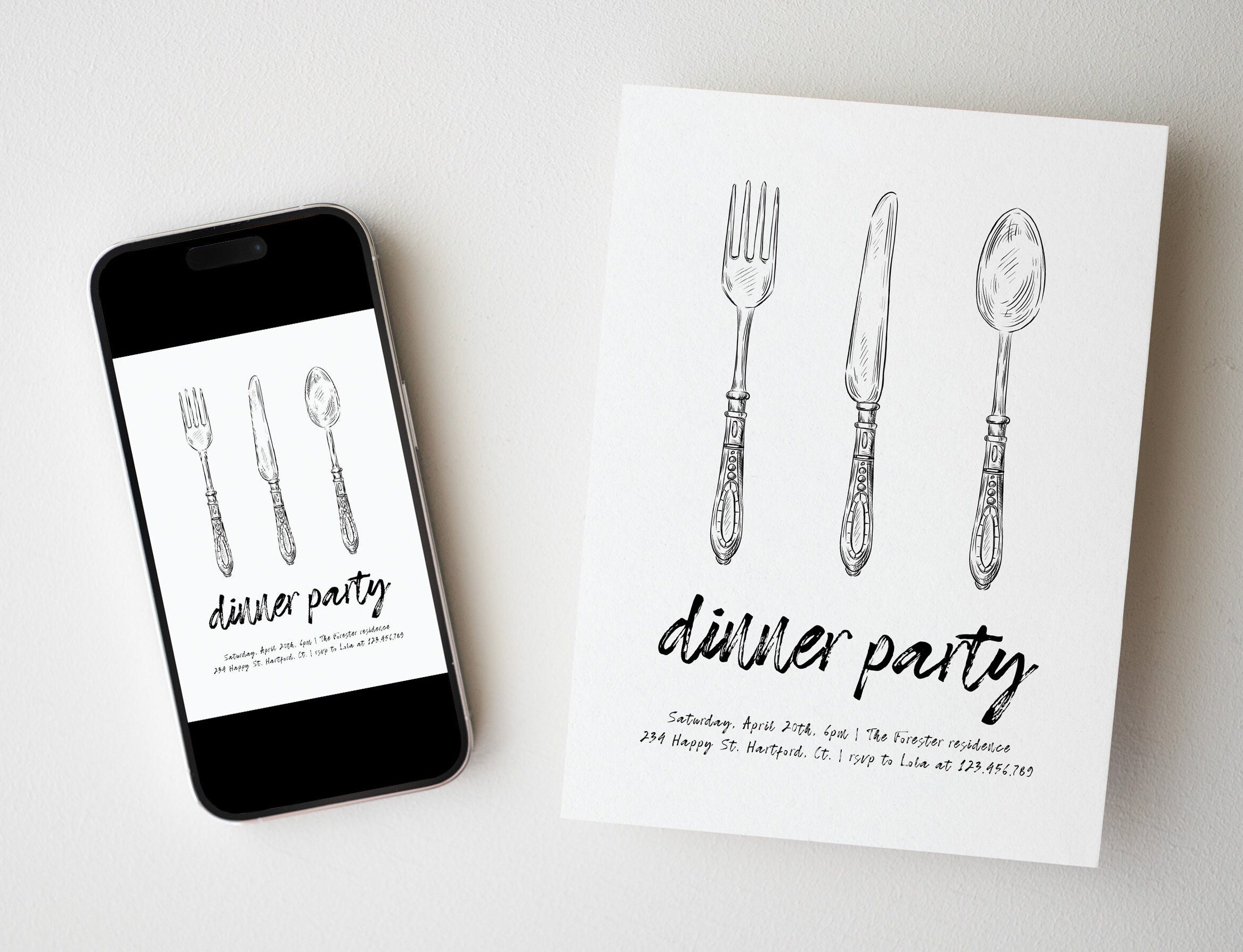 Dinner Party Invitation Template, Dinner Party Digital Invitation ...