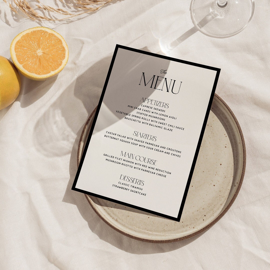 Retro Wedding Menu Template, Bold Wedding Menu, Black&white Menu Retro ...