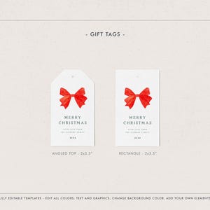 Coquette Christmas Gift Tag Template, Minimalist Christmas Favor Tag ...