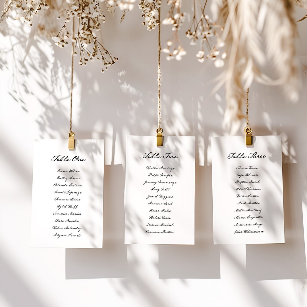 Handwritten Seating Chart Cards Template, Elegant Wedding Seating Chart ...