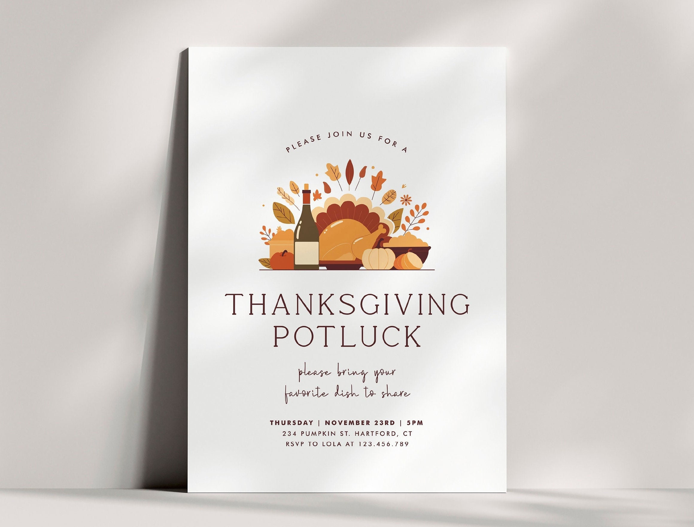 Thanksgiving Potluck Invitation Template, Editable Thanksgiving Potluck ...
