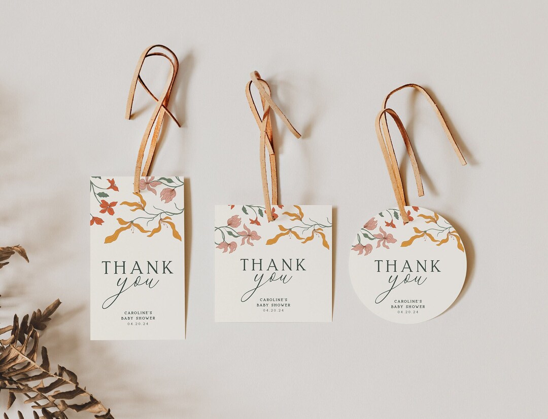 Boho Floral Gift Tag Template, Boho Baby Shower Favor Tag, Boho Thank ...