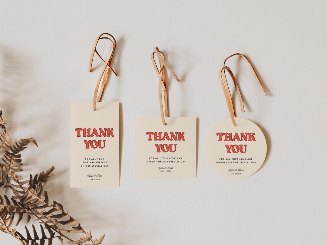 Modern Wedding Thank You Tag Template, Retro Wedding Favor Tag, Gift ...