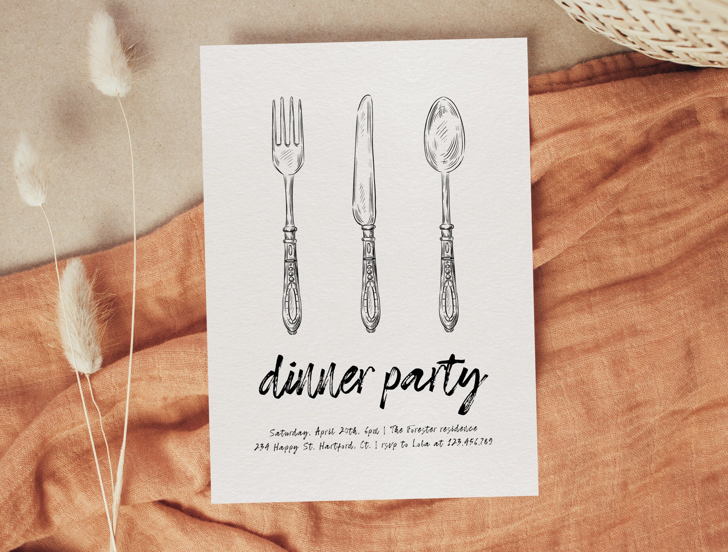 Dinner Party Invitation Template, Dinner Party Digital Invitation ...