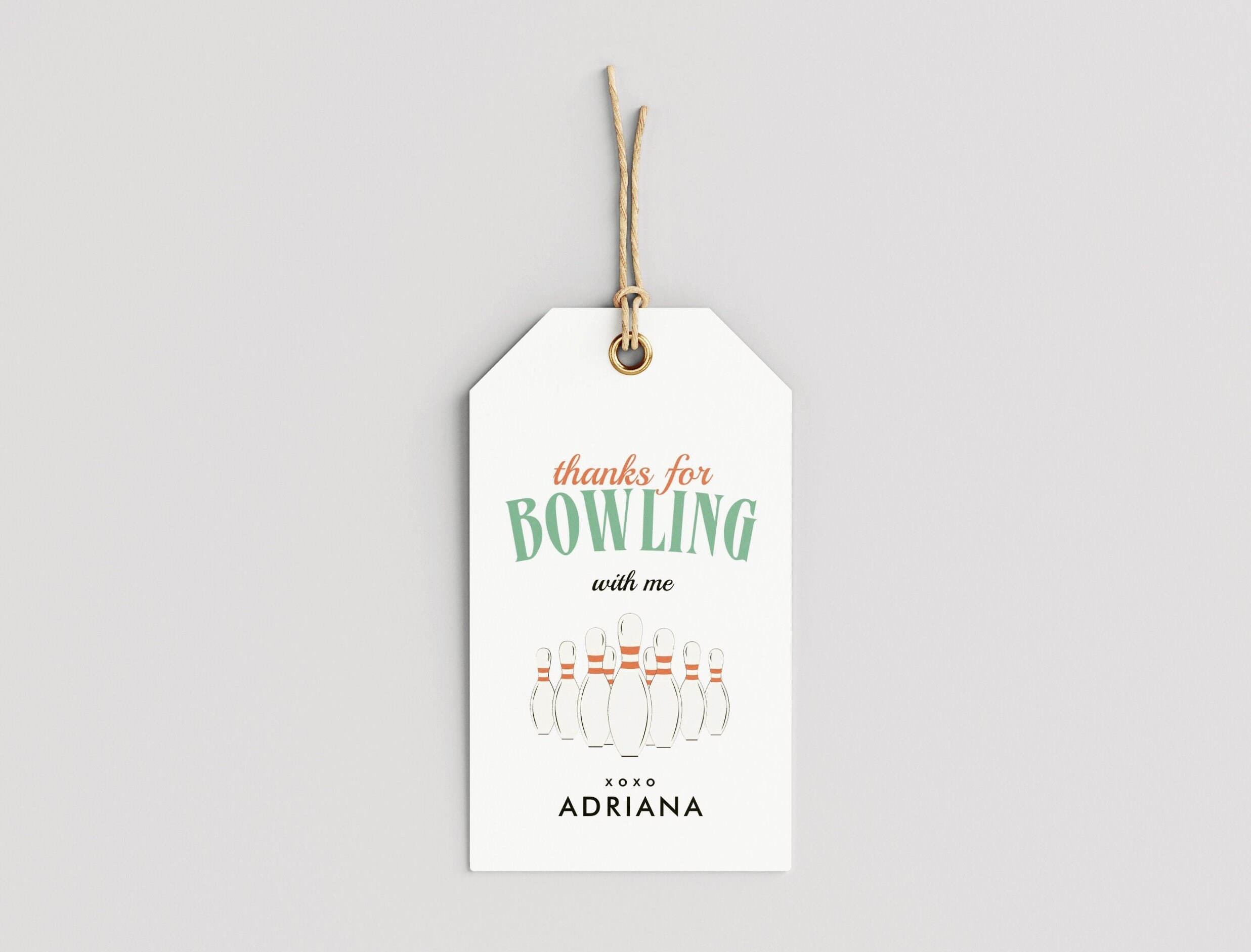 Bowling Gift Tag Template, Editable Bowling Favor Tag, Bowling Thank ...