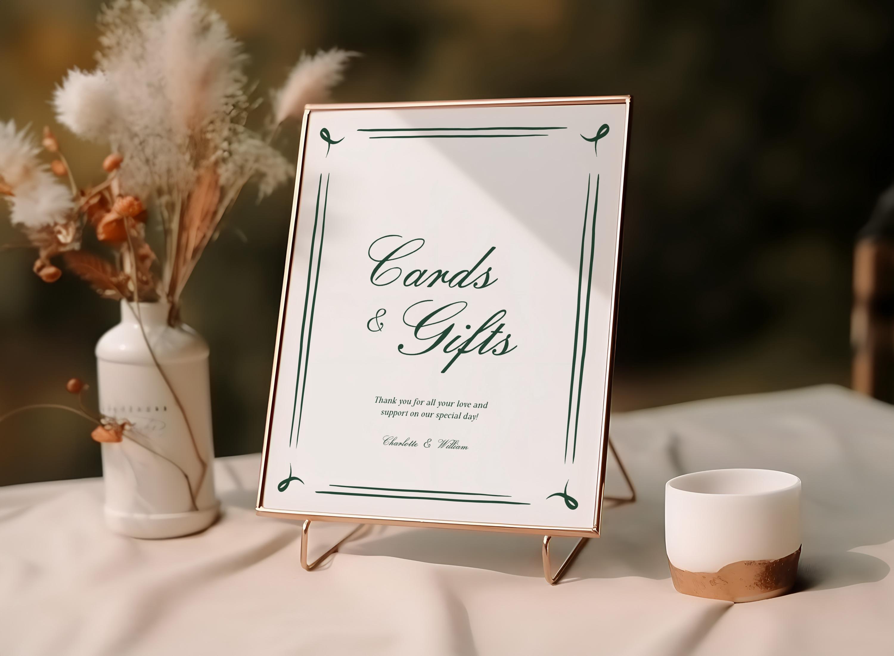 Handwritten Wedding Cards & Gifts Sign Template, Hand Drawn Wedding ...
