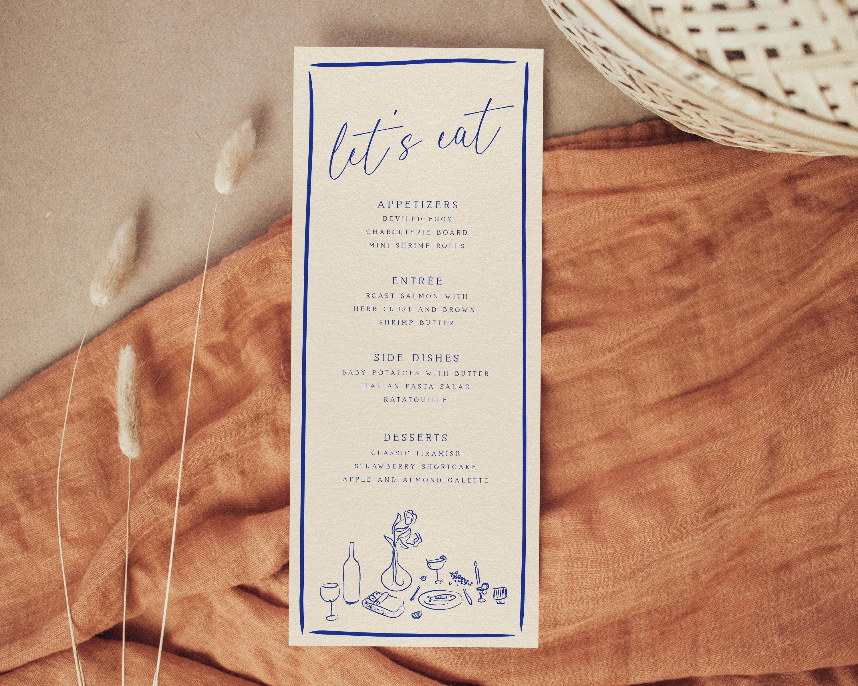 Blue Dinner Menu Template, Handwritten Menu Template, Wedding Menu ...