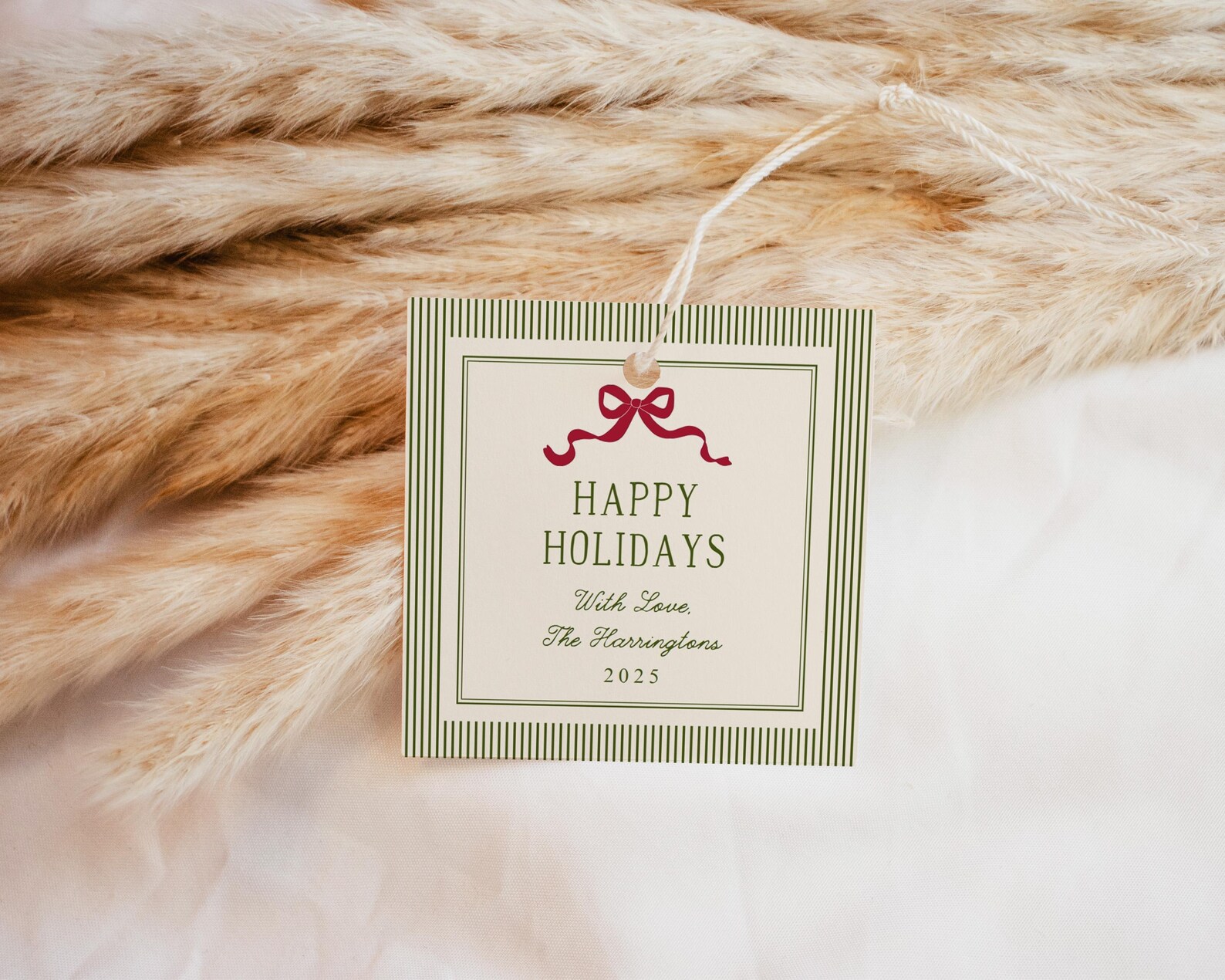 Coquette Christmas Gift Tag Template, Modern Retro Christmas Favor Tag ...