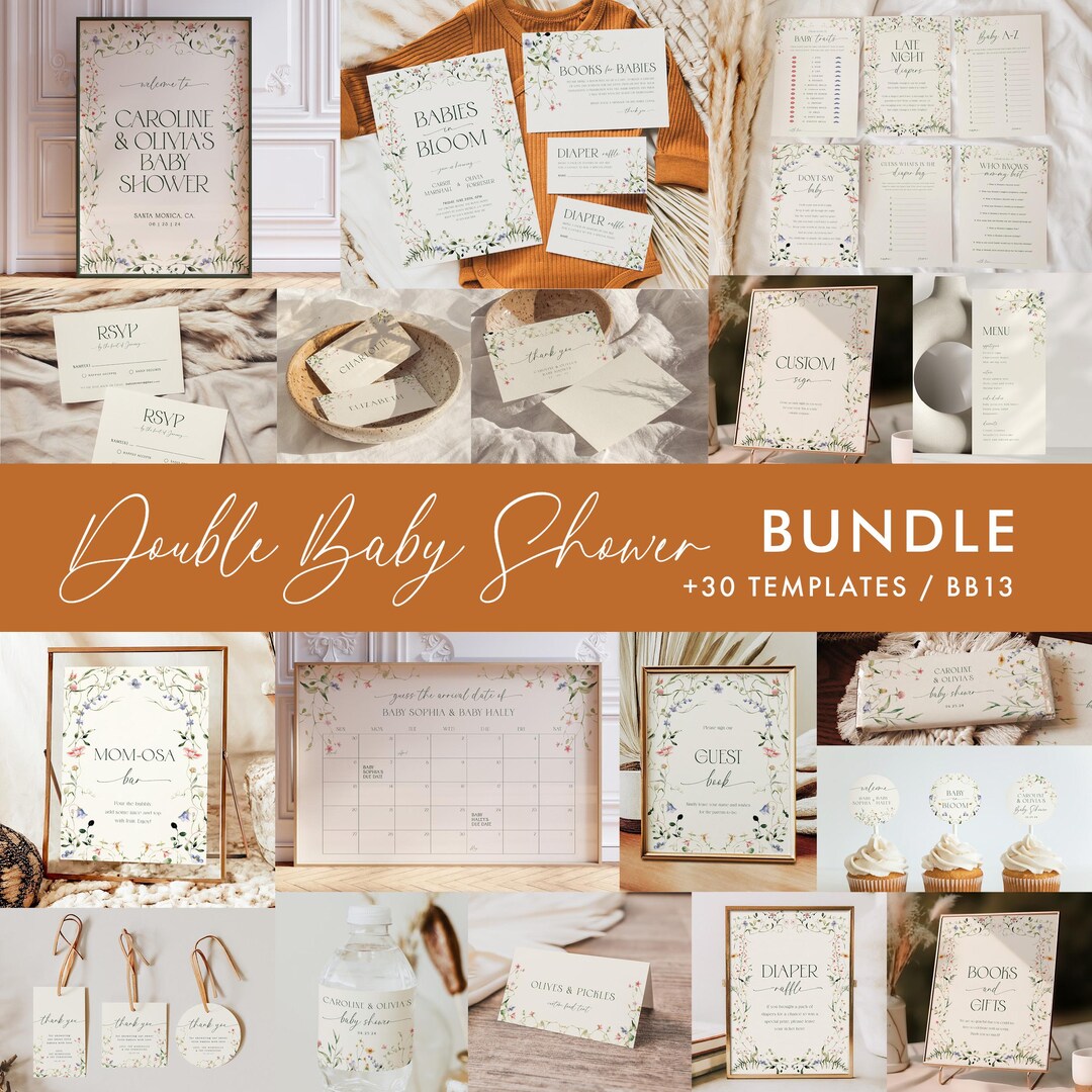 Double Baby Shower Invitation Template, Baby Shower Bundle, Joint Baby ...