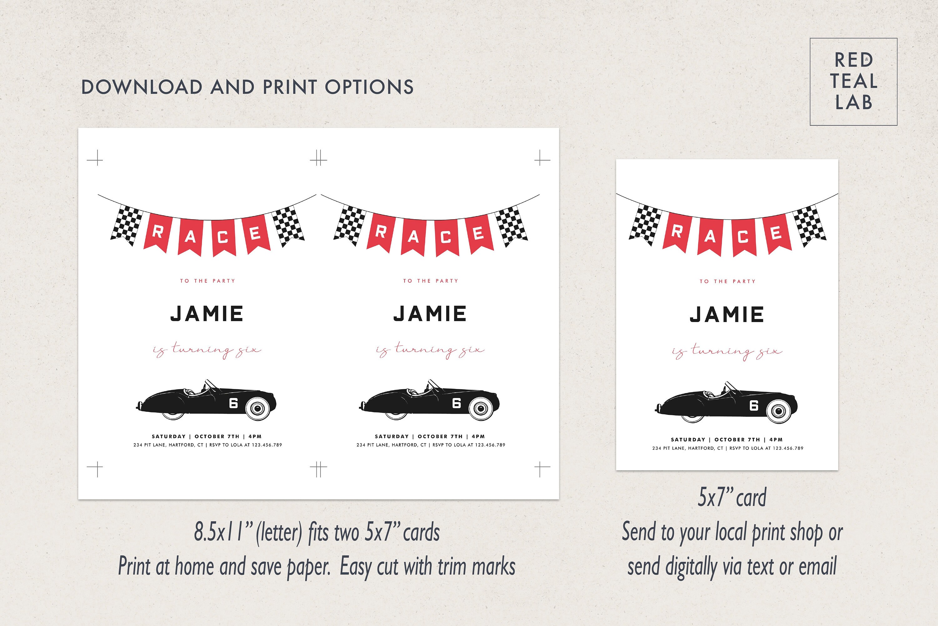 Race Car Birthday Invitation, Race Car Editable Invite, Race Car ...