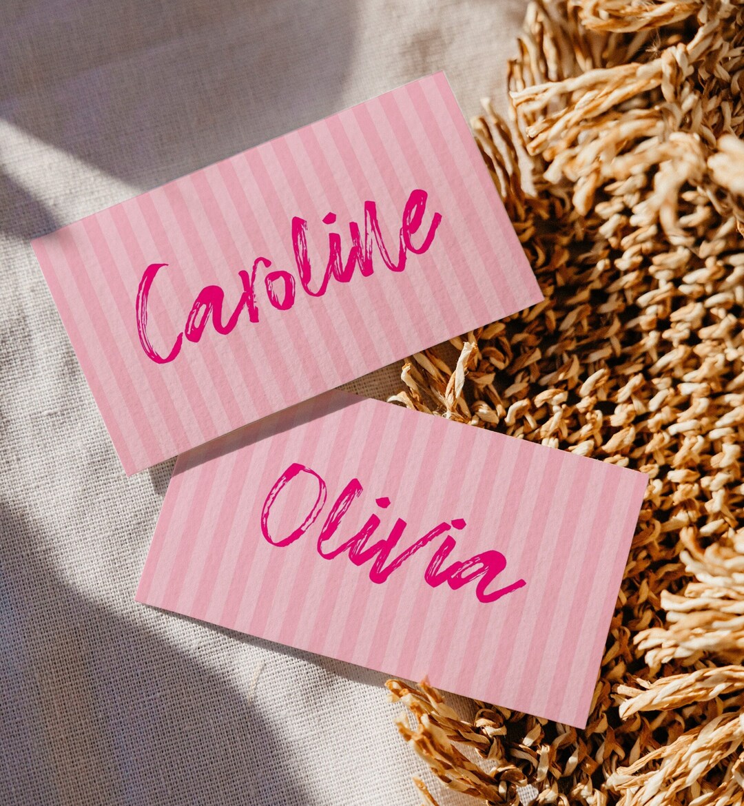Hot Pink Place Card Template, Handwritten Place Card, Editable ...