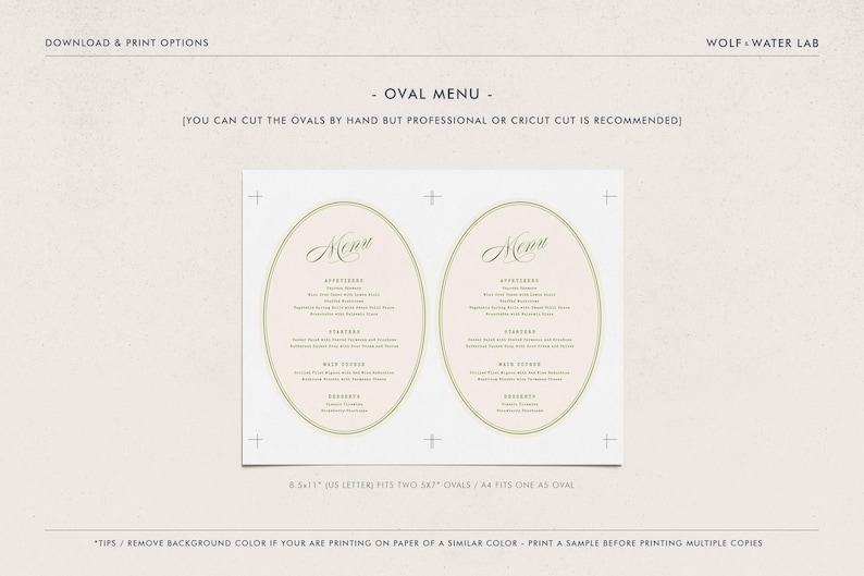 Oval Wedding Menu Template, Modern Vintage Menu, Retro Menu With Name ...
