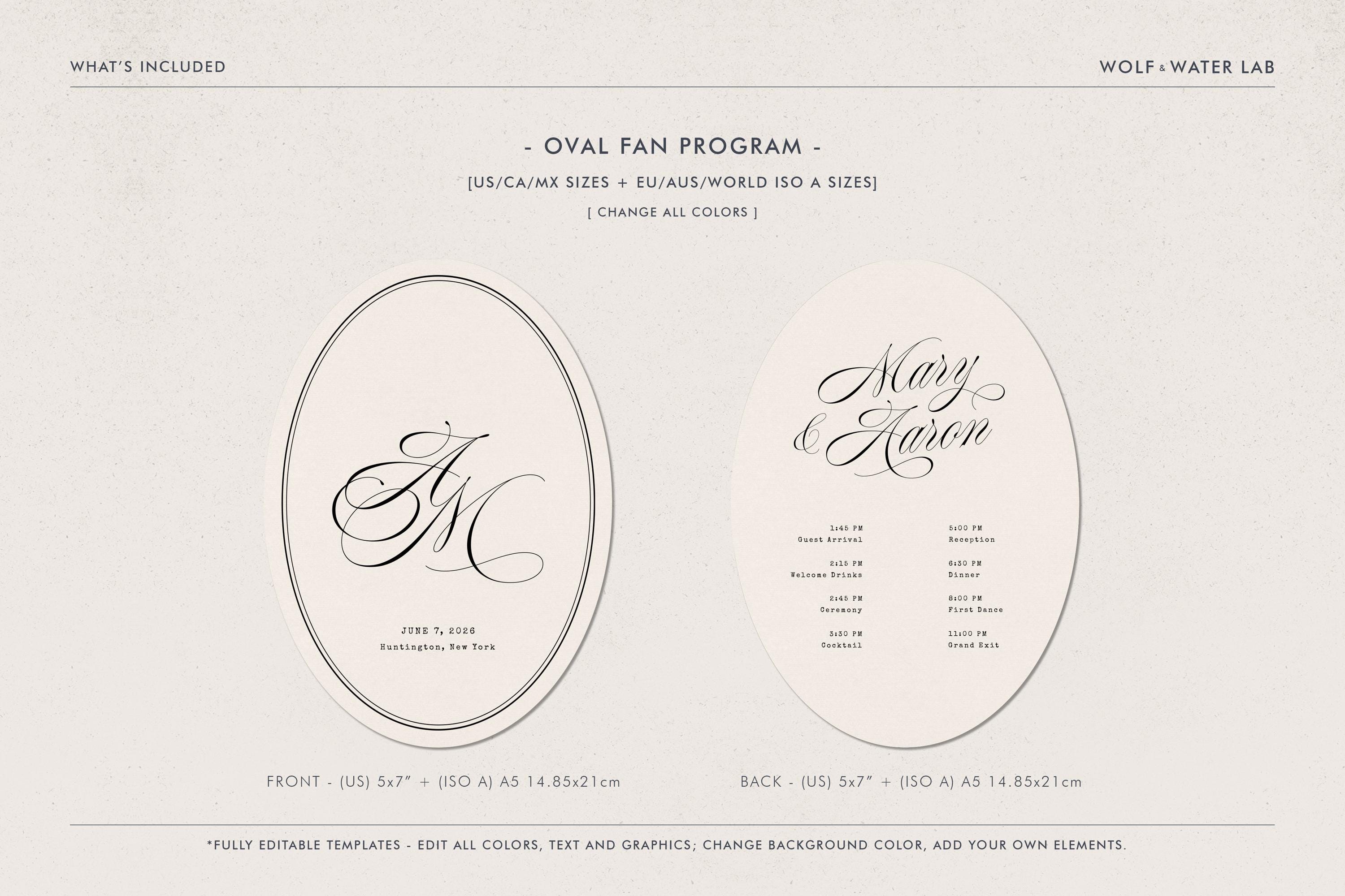Oval Wedding Fan Program Template, Editable Oval Ceremony Timeline Fan ...