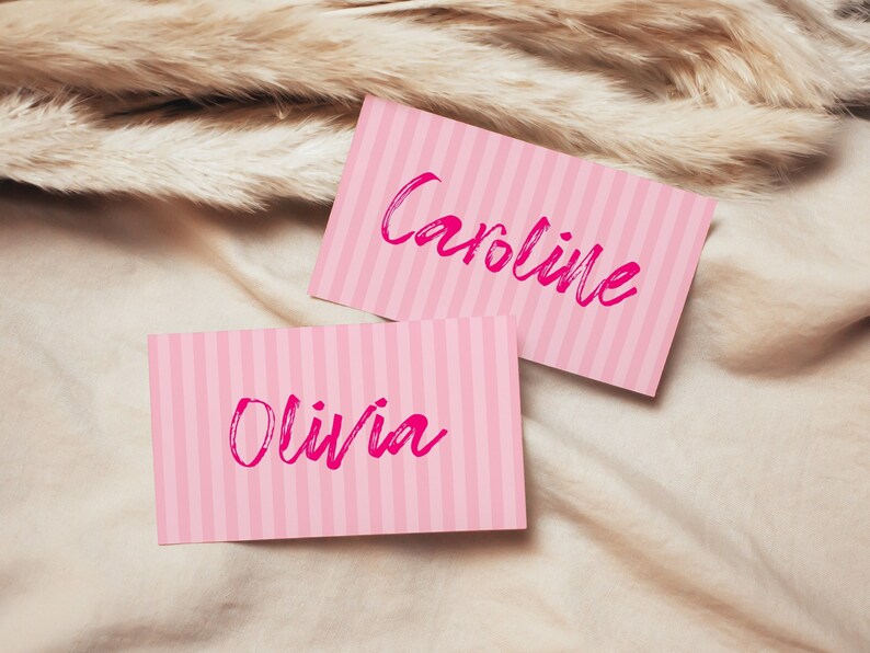 Hot Pink Place Card Template, Handwritten Place Card, Editable ...