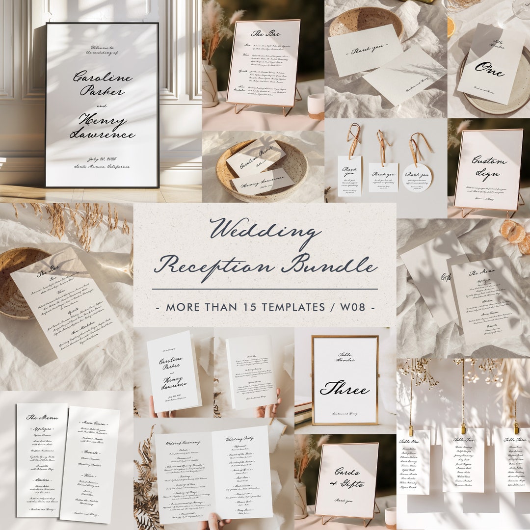 Handwritten Wedding Reception Bundle Templates, on the Day Wedding ...