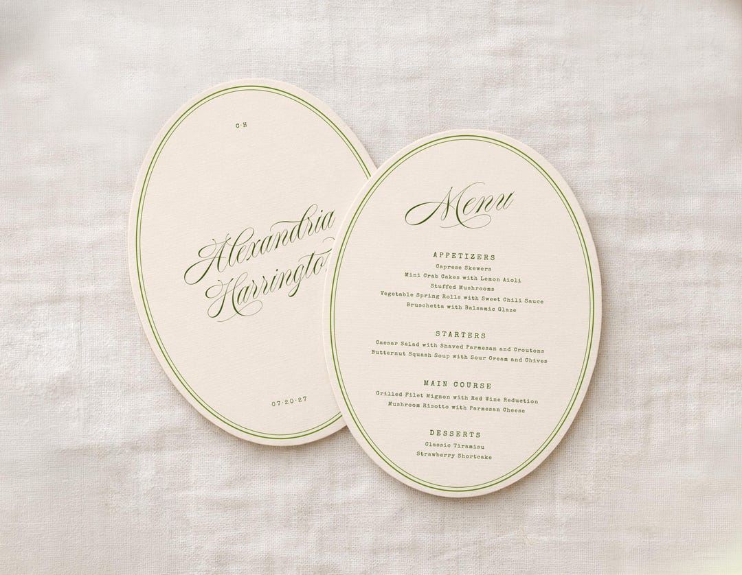 Oval Wedding Menu Template, Modern Vintage Menu, Retro Menu With Name ...
