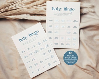 Baby Bingo 30 Cards Baby Shower Games It's a Boy Blue Printable Instant ...