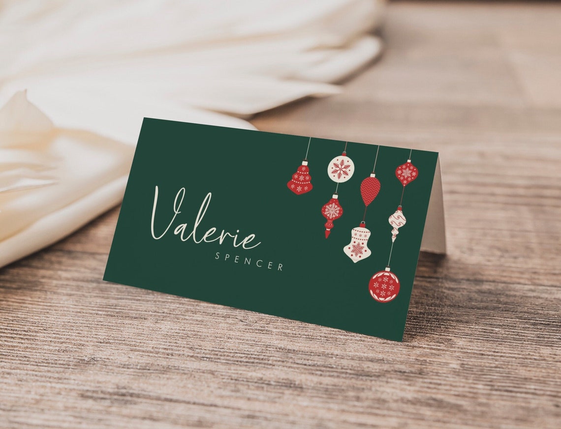 Christmas Place Card Template, Editable Christmas Name Card, Christmas ...