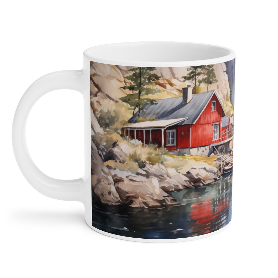 Traditional Norwegian Red House Watercolor - Fjord Norway Backdrop ...