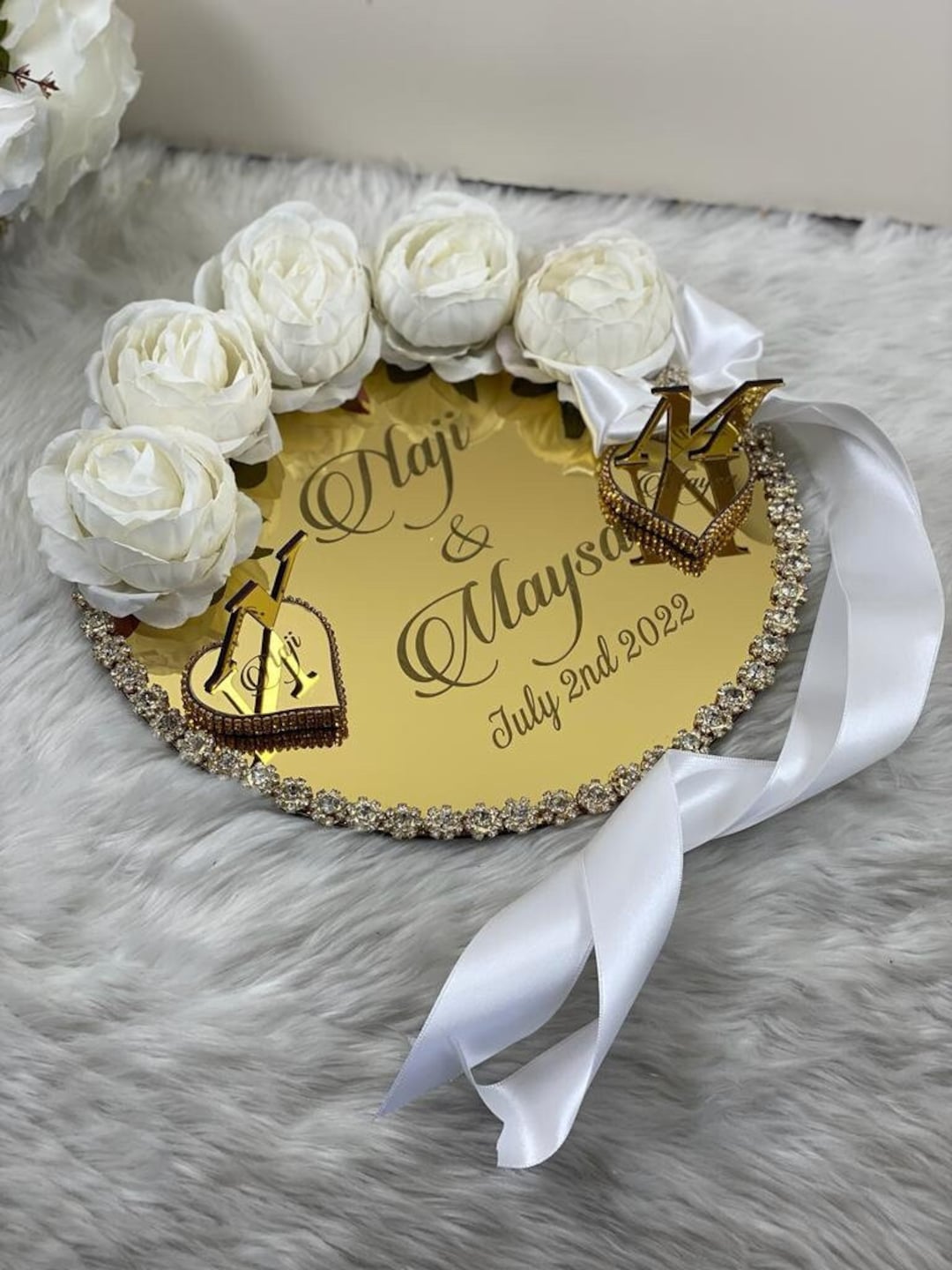 Personalized Wedding Ring Plate: Gold Engagement Tray, Ring Bearer Gift ...