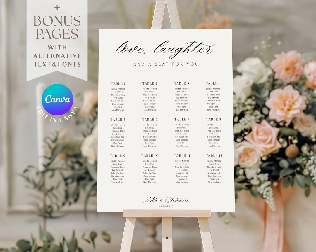 Editable Wedding Seating Chart Template: Canva Customizable (digital ...