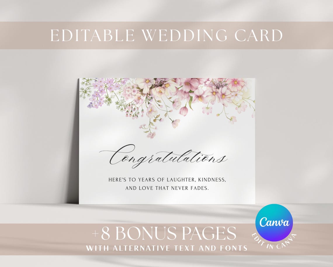 Editable Wedding Card Template: Canva Printable, 80+ Message Options ...