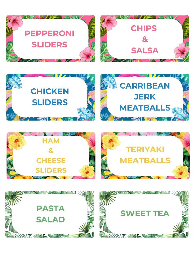 Tropical Food Labels – Printable Buffet Signs – Luau, Wedding, Shower ...