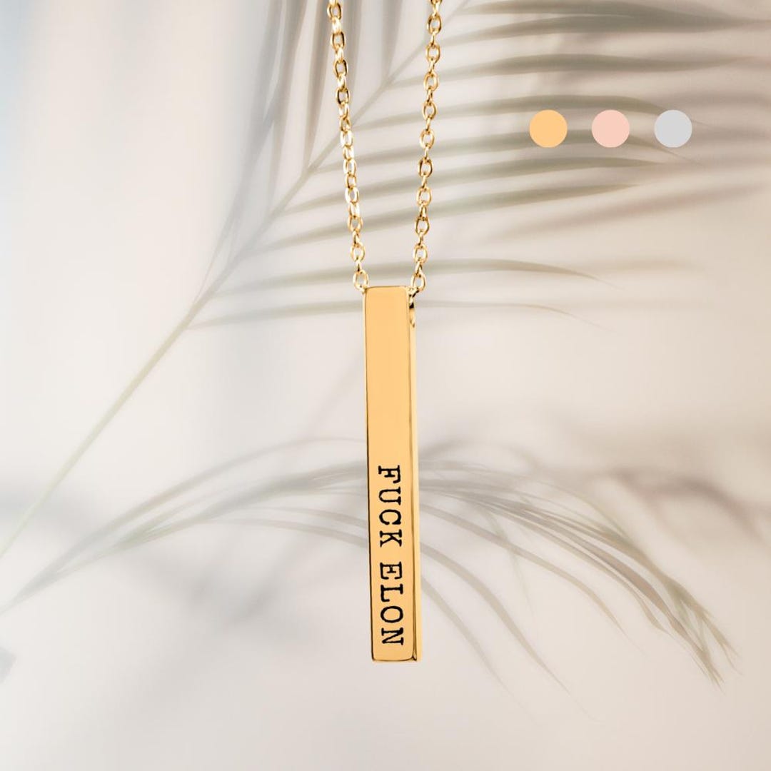 FUCK ELON Bar Necklace, Anti Elon Musk Gold Pendant, Liberal Fine ...