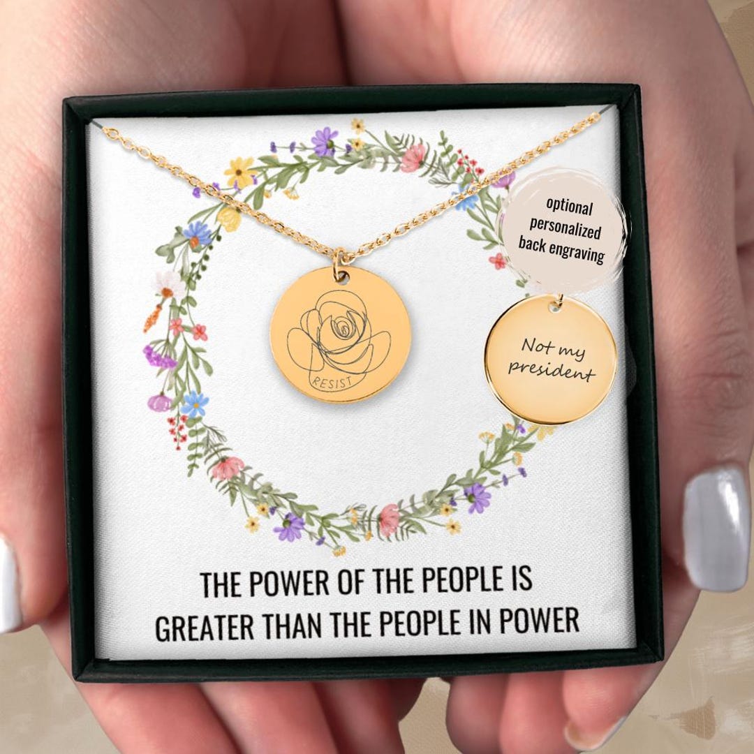 Resist Necklace, Subtle Resistance Rose Coin Necklace, Liberal Protest ...