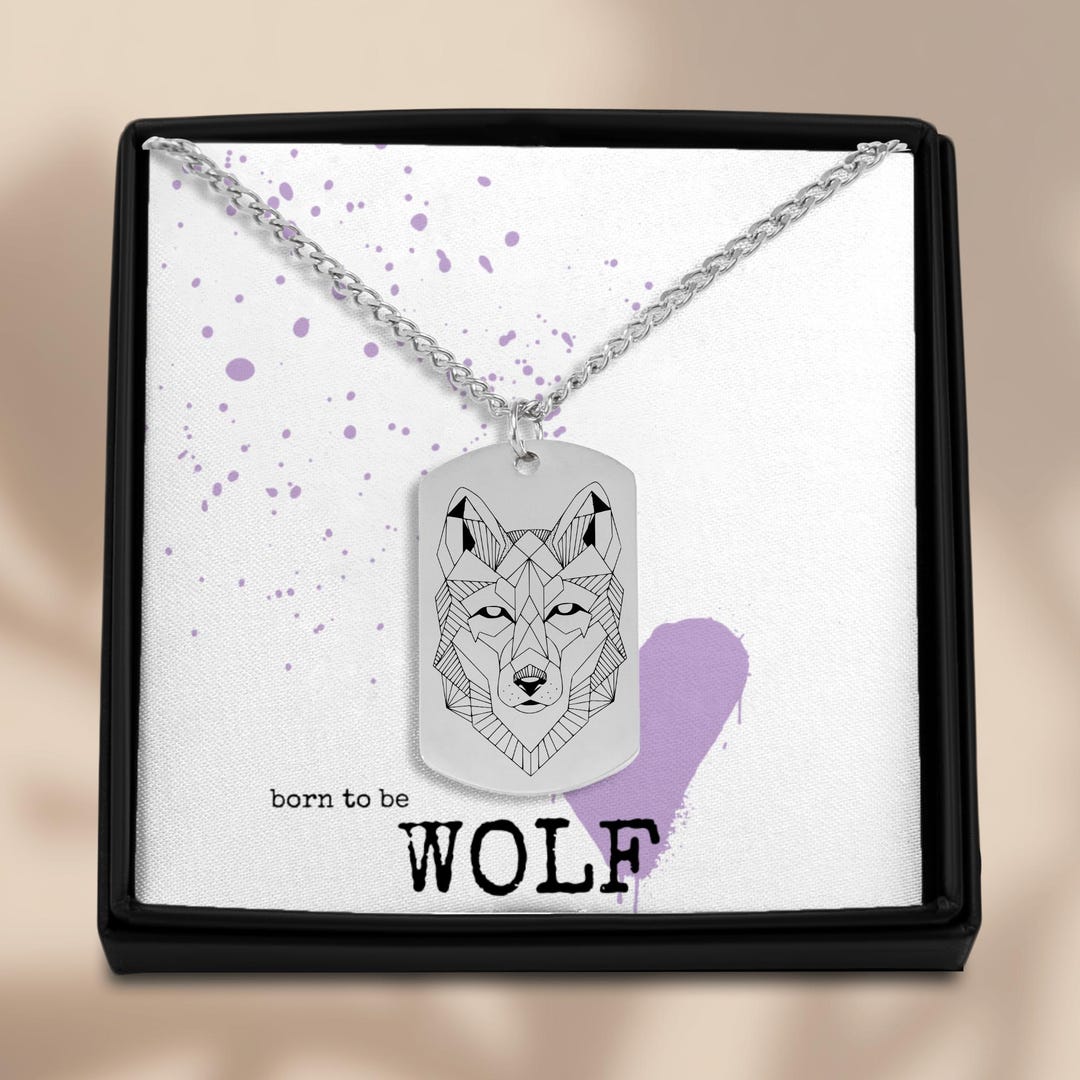 Wolf Dog Tag Necklace | Wolf Dog Tag Necklace for Men | Gold Lone Wolf ...