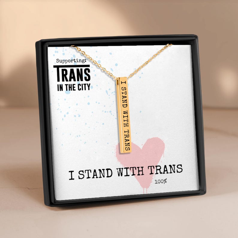 I Stand With Trans 3D Bar Necklace | Trans Allyship Necklace | Trans ...