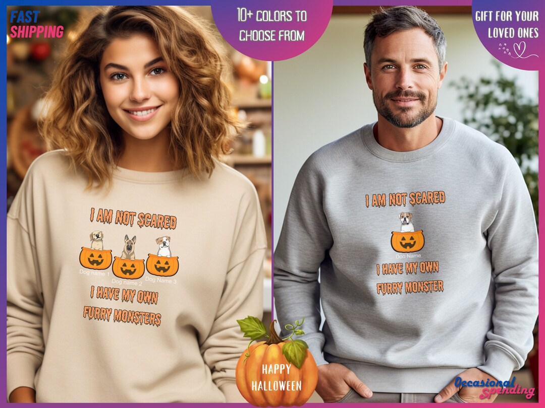 Custom Dog Furry Monsters Halloween Sweatshirt, Halloween Gift for Dog ...