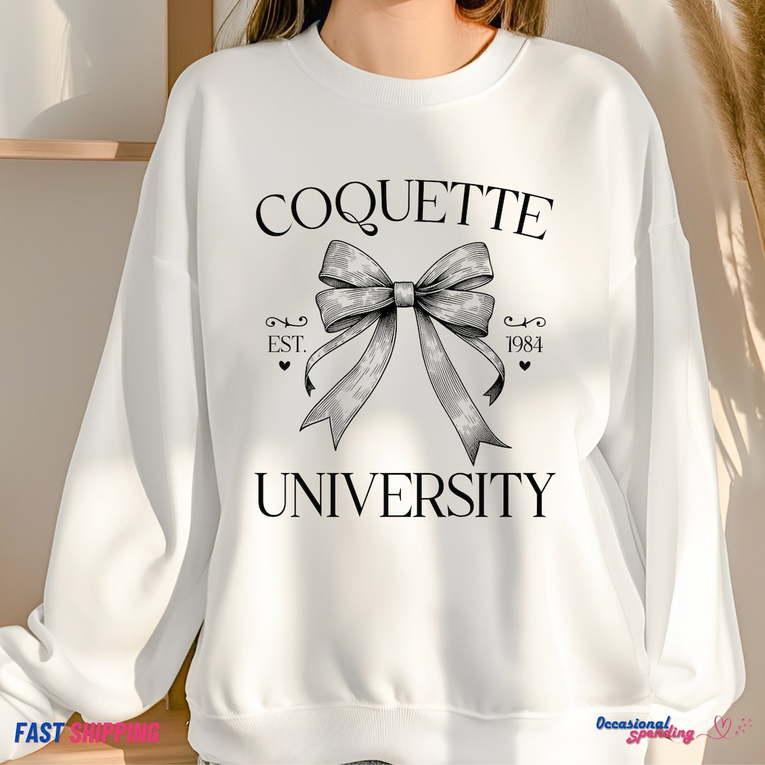 Coquette University Sweatshirt,college Girl Tee, Coquette Pink Trendy ...