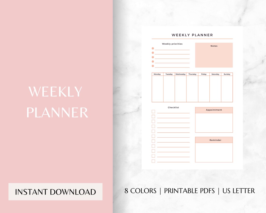 Printable Simple Weekly Planner, Printable, Task Manager, Productivity ...
