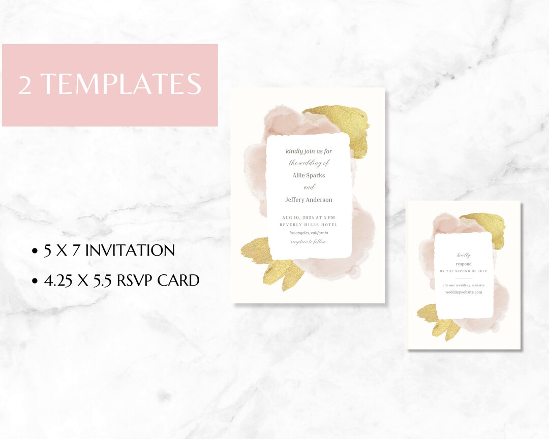 Artsy Wedding Invitation Template Set Wedding Invitation Template ...