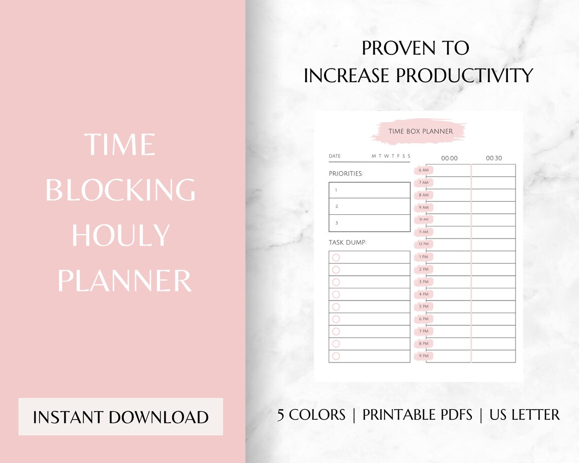 Time Boxing or Blocking Daily Planner, Printable, Time Block Planner ...
